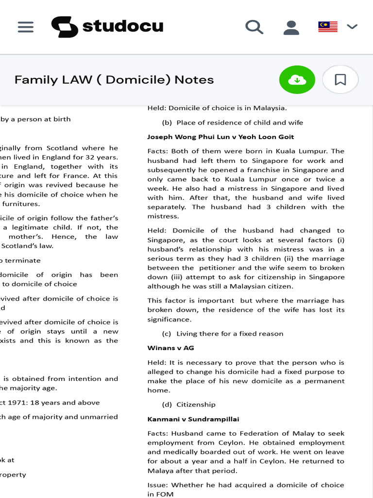 Family LAW (Domicile) Notes - DOMICILE Define The Place of Residence or ...
