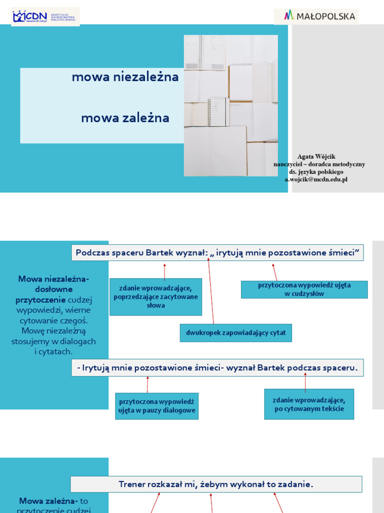 Gramatyka Czesc VII Mowa Zalezna I Niezalezna. | PDF