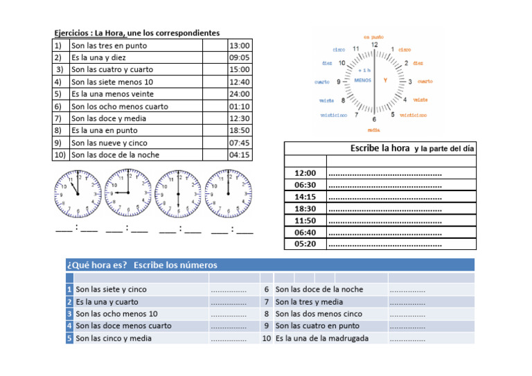 la-hora_EJERCICIOS | PDF