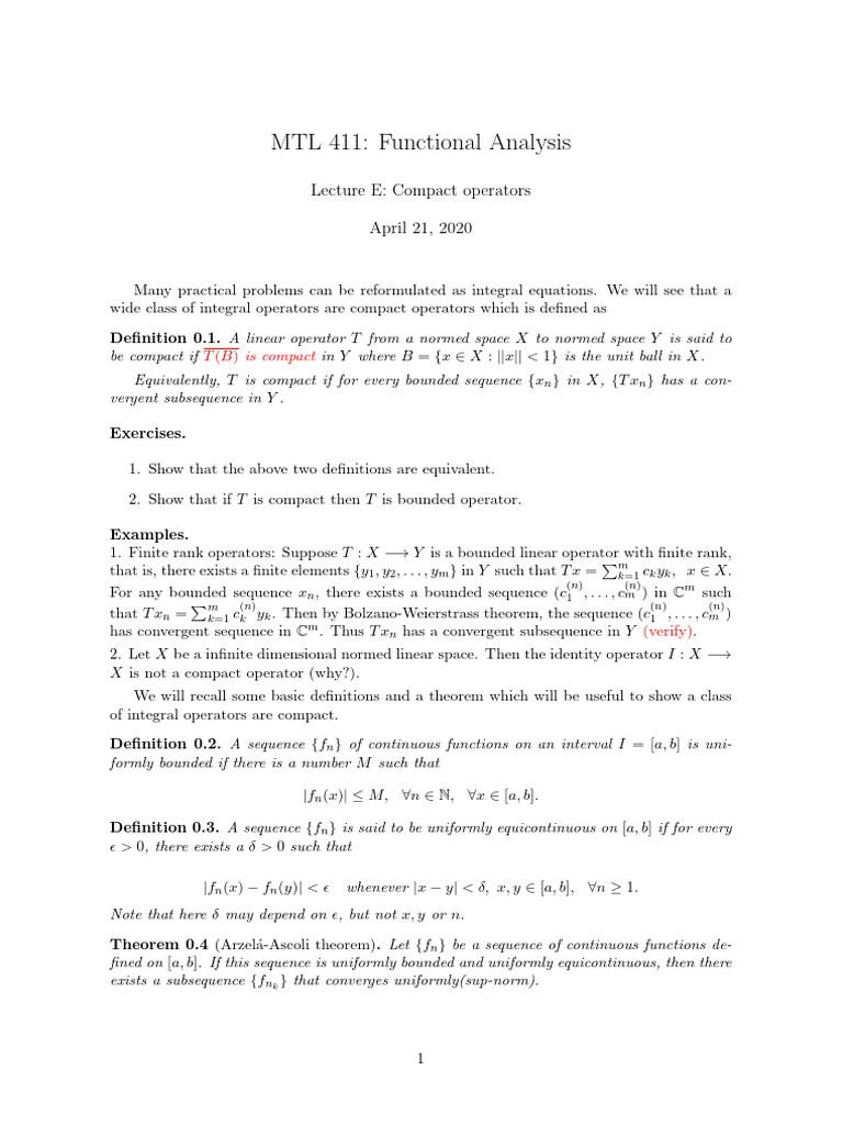 Compact Operators in Functional Analysis | PDF | Teaching Methods & Materials