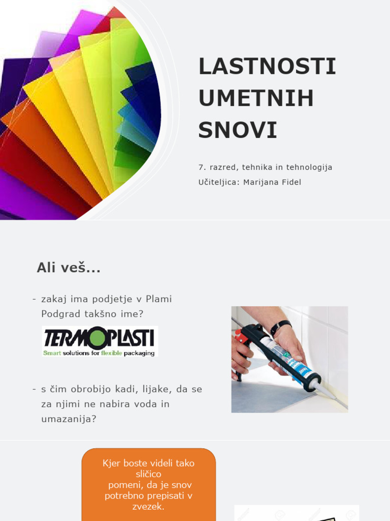 12.ura - Vrste in Lastnosti Umetnih Snovi | PDF