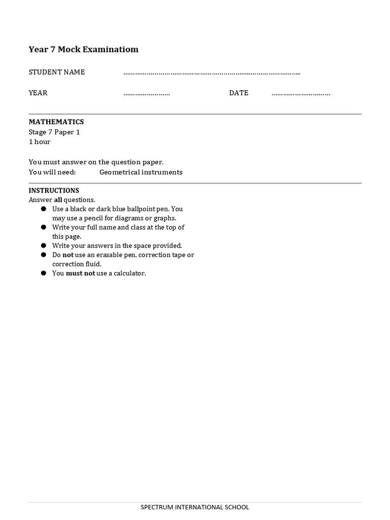 Paper 1 Mock Exam Paper Version 2 | PDF | Mathematics