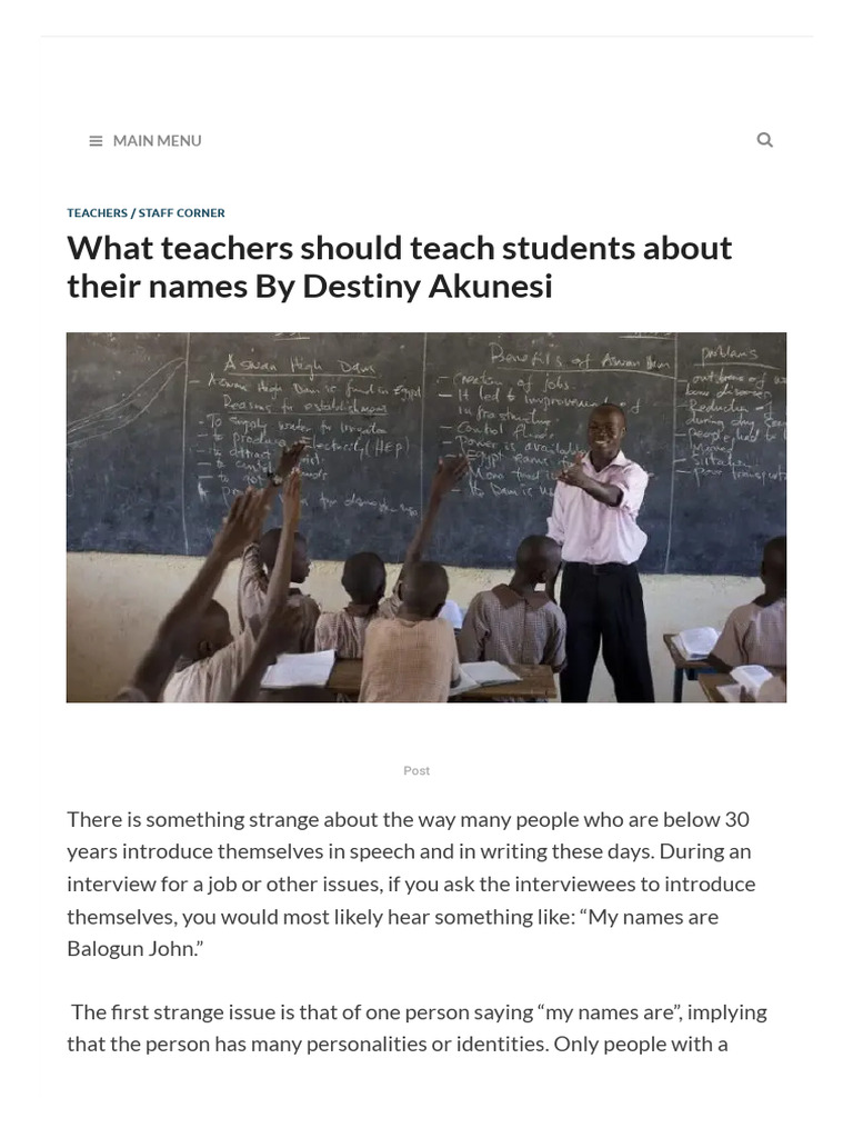 What Teachers Should Teach Students About Their Names by Destiny Akunesi | PDF | Identity Document