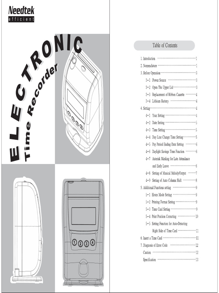 UT 2000 Time Recorder Manual | PDF