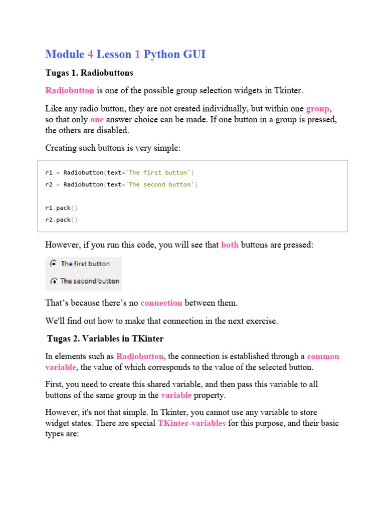 Мodule 4 Lesson 1 Python GUI | PDF | Variable (Computer Science) | Software Development