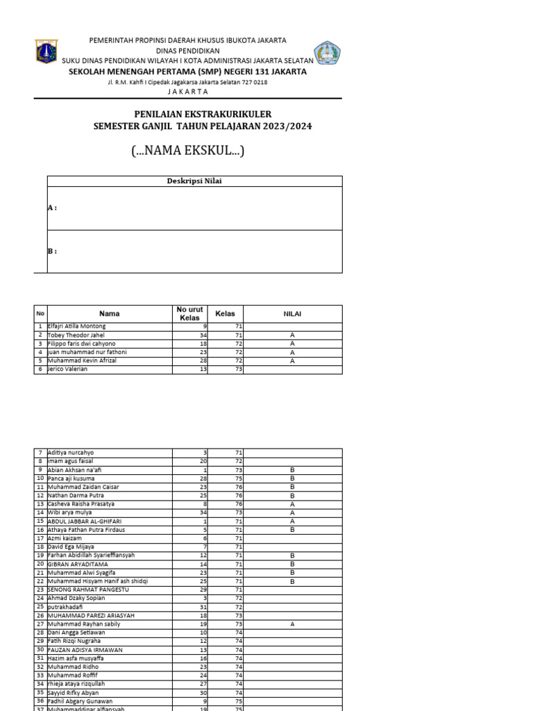 Form Penilaian Ekskul | PDF
