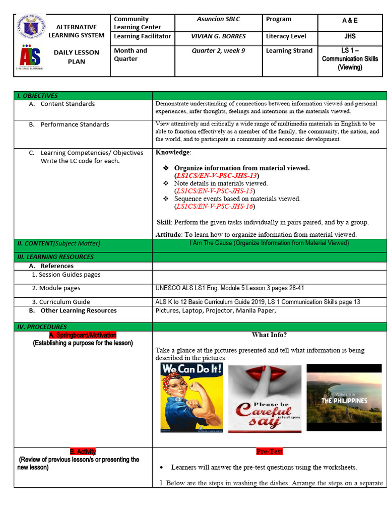 Updated LESSON PLAN For 3rd Quarter | PDF | Learning | Information