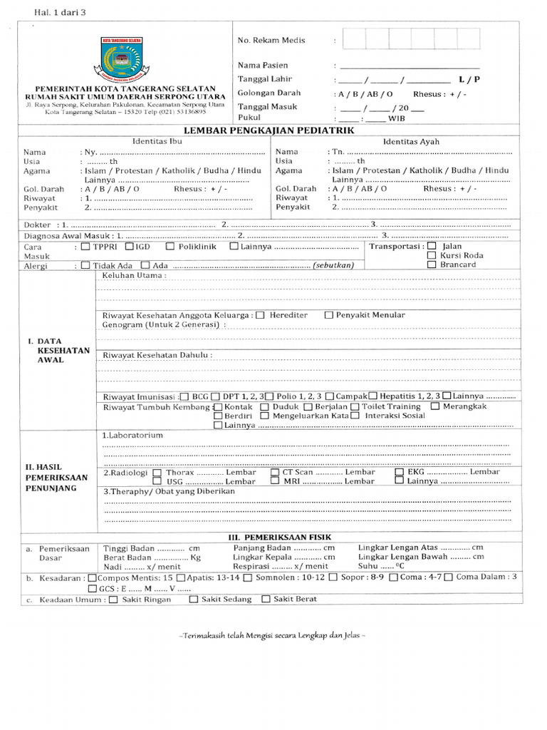 Form Rsu Pediatrik 3lembar 3rim | PDF