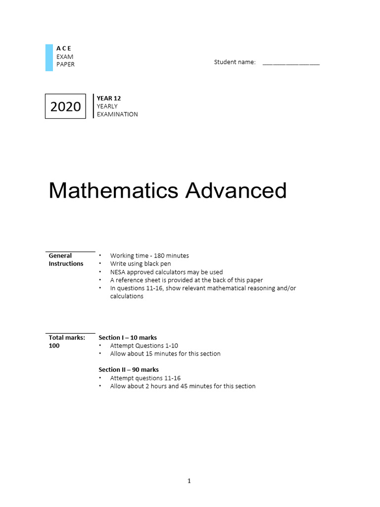 2020 Ace HSC Adv | PDF | Equations | Normal Distribution