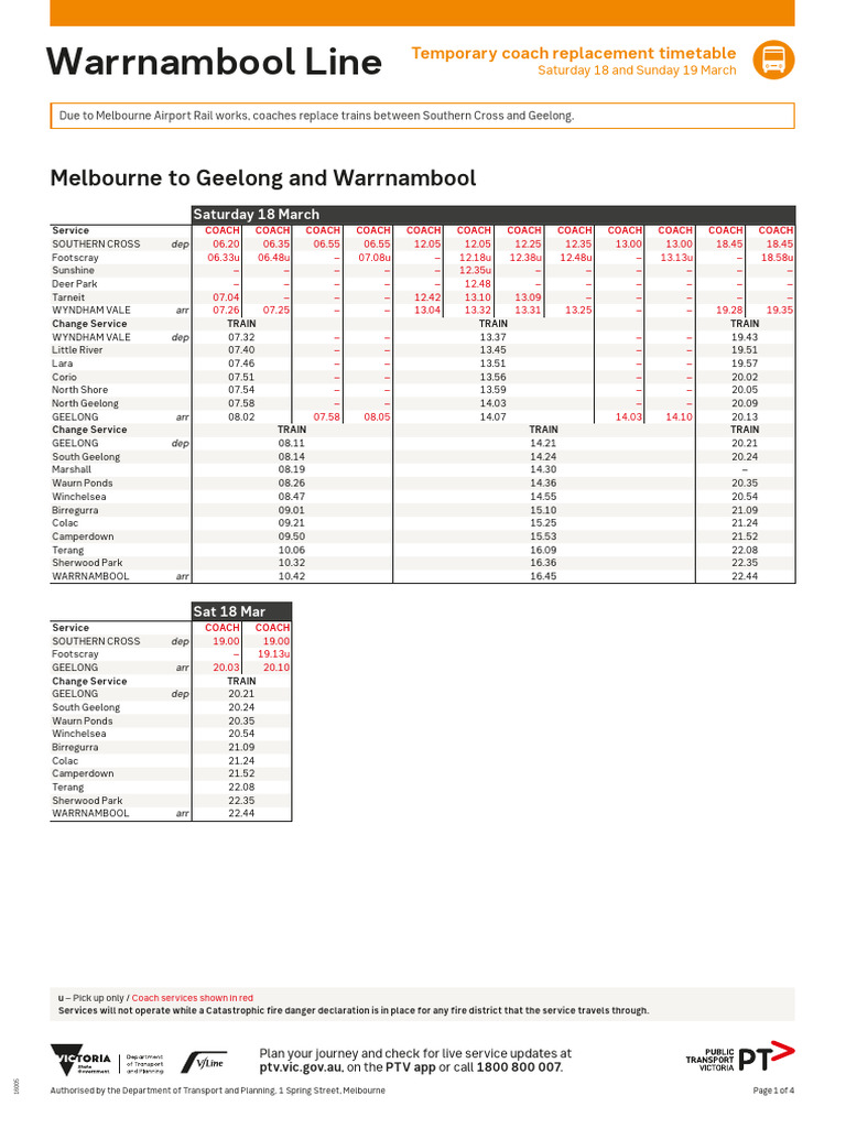 110 Geelong Warrnambool Temp Timetable Web 18 190323 v1 | PDF