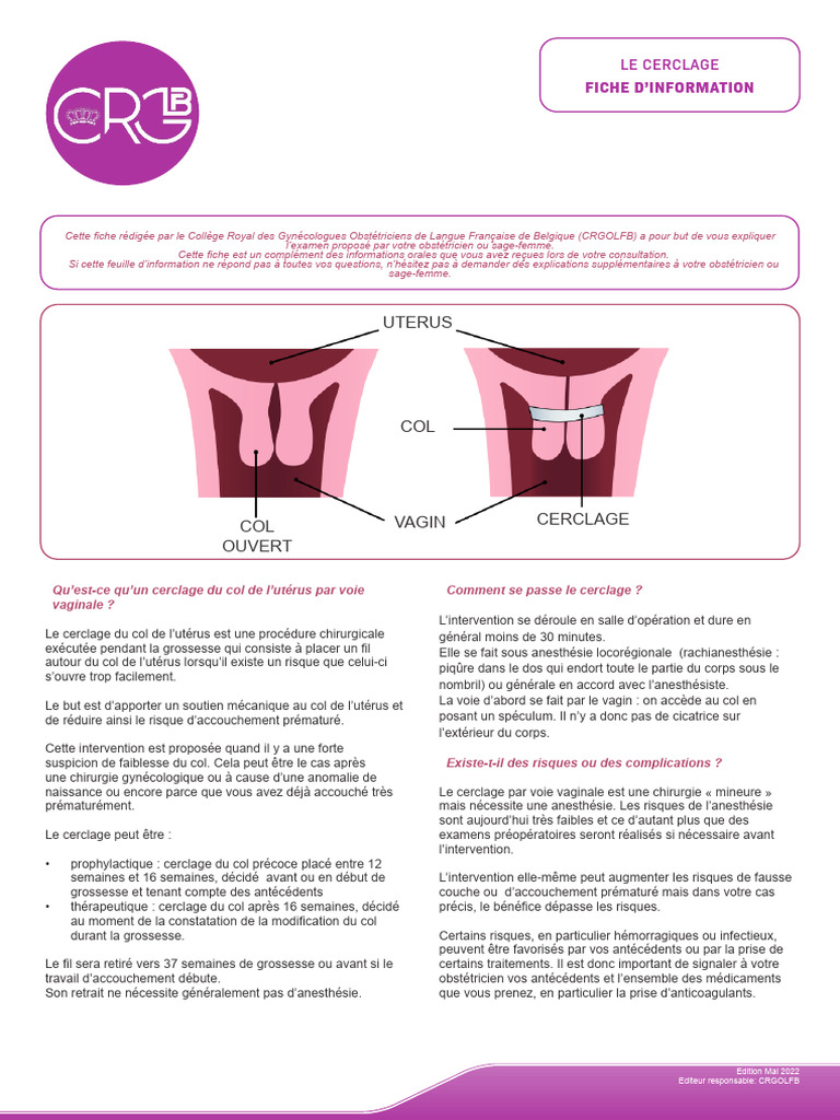 Cerclage Cervical: Guide Complet et Risques | PDF | Accouchement ...