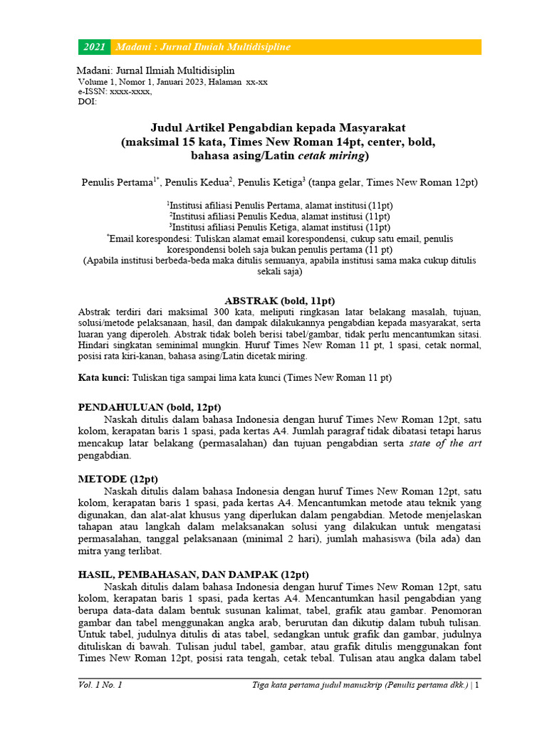 Template Jurnal Madani | PDF | Metode & Bahan Ajar