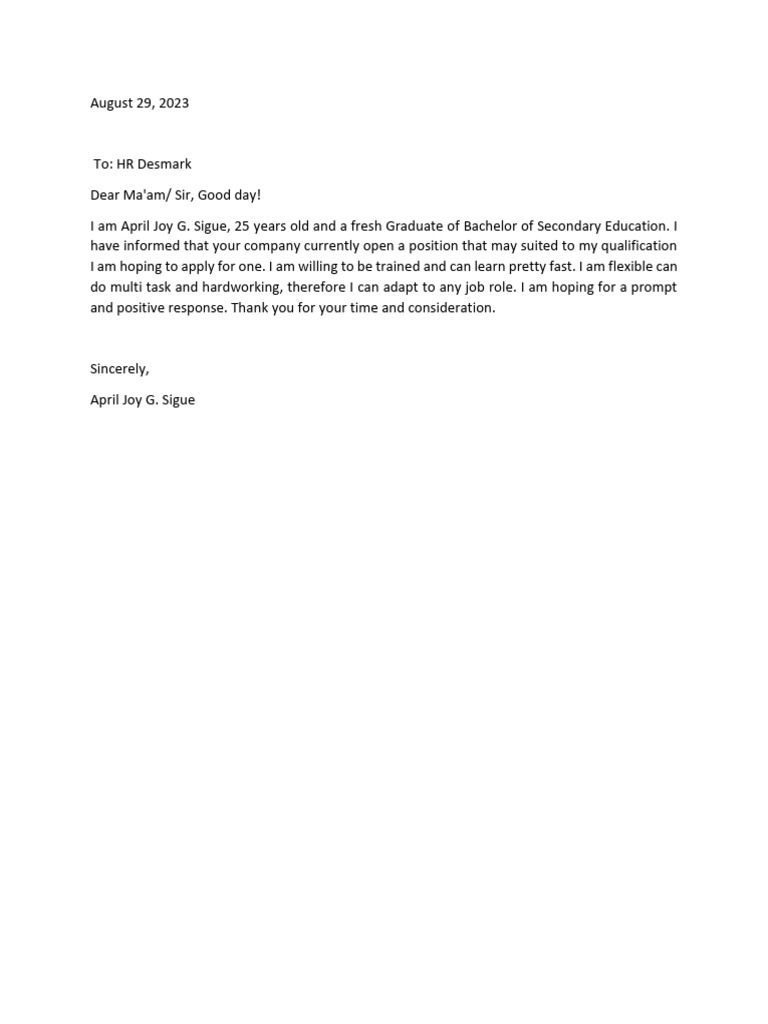 Application Letter Sigue | PDF