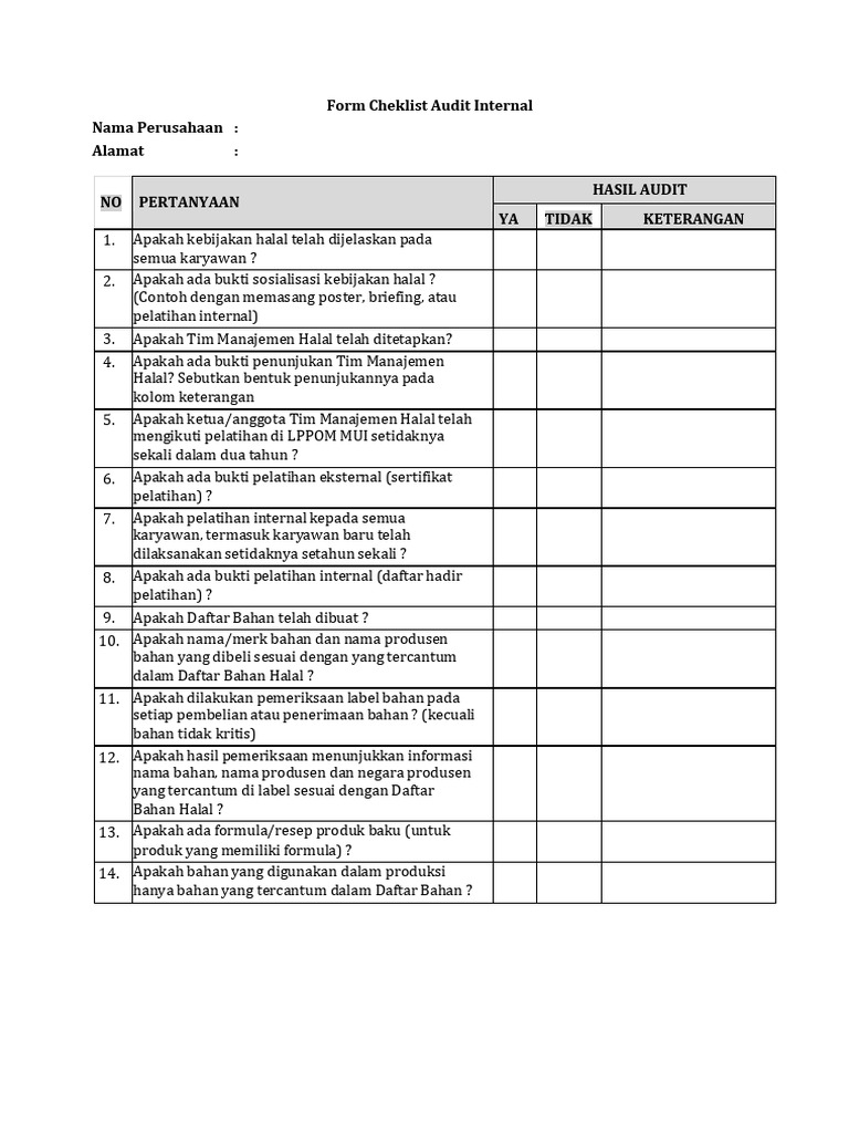 Ceklis Audit Internal Perusahaan | PDF | Bisnis