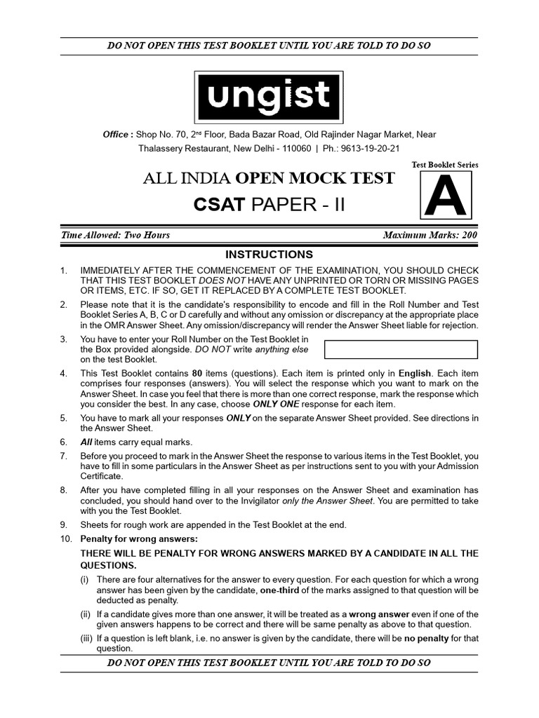 CSAT Exam Instructions & Sample Questions | PDF | Banks | Fertilizer