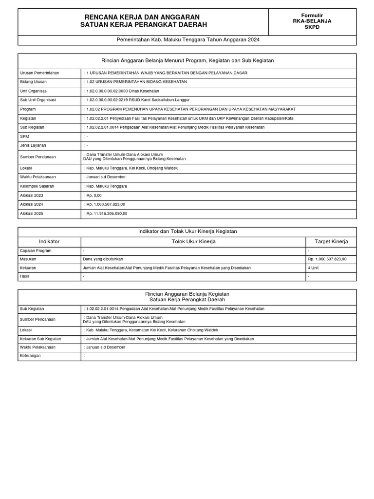 Rencana Kerja Dan Anggaran Satuan Kerja Perangkat Daerah: Formulir Rka-Belanja SKPD | PDF