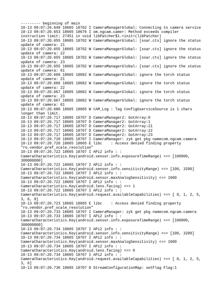 Camera Debug Log Analysis | PDF
