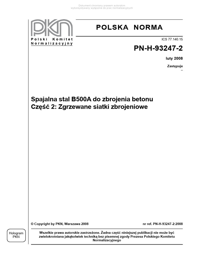 Polska Norma: Spajalna Stal B500A Do Zbrojenia Betonu Część 2 ...