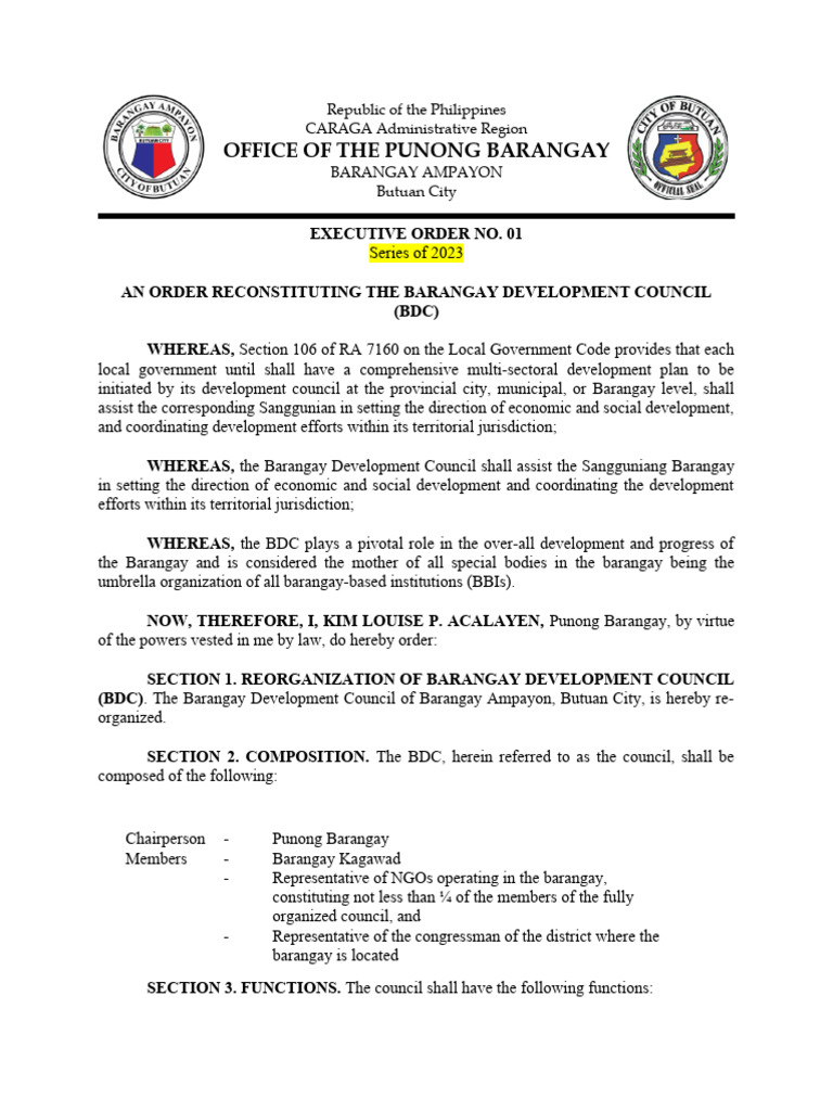 Executive Order No. 01-s-2023 (BDC) | PDF | Legal Documents | Governance