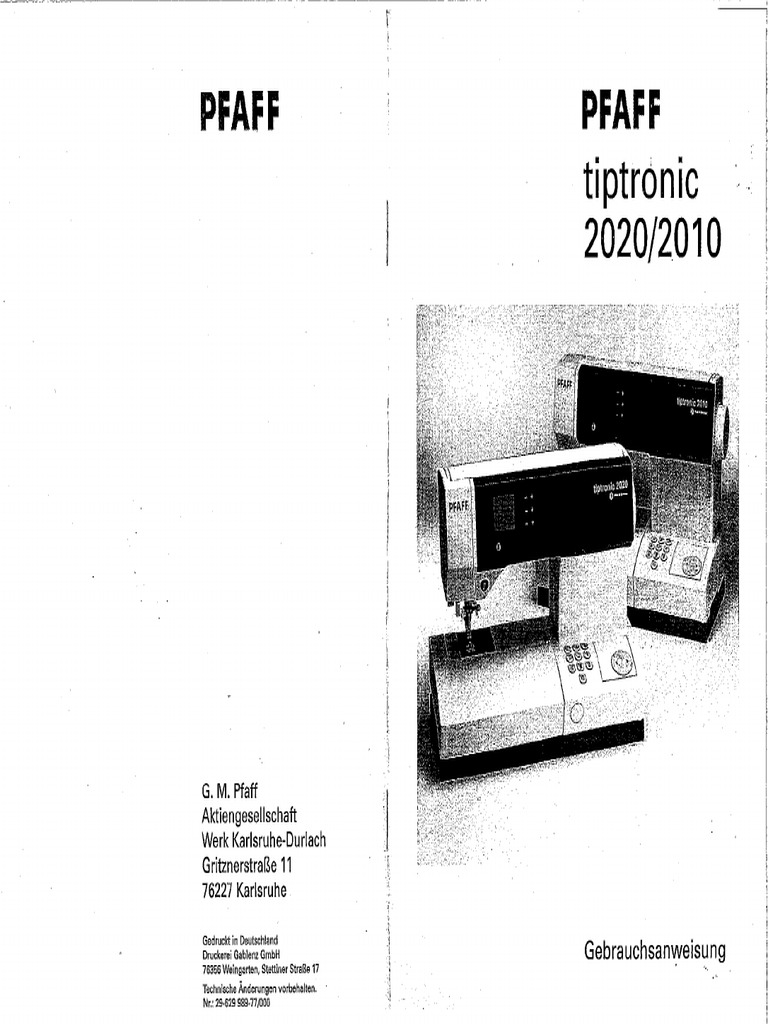 Pfaff Tiptronic 2010/2020 Sewing Machine Instruction Manual | PDF