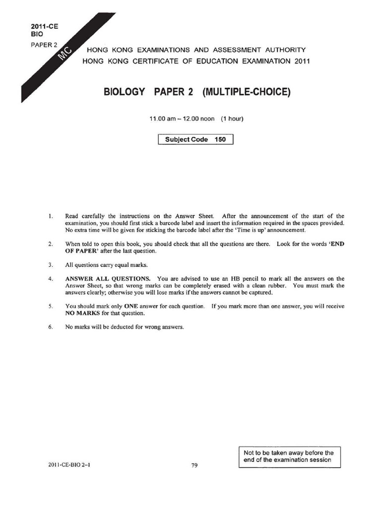 2011 HKCEE Biology Paper 2 | PDF