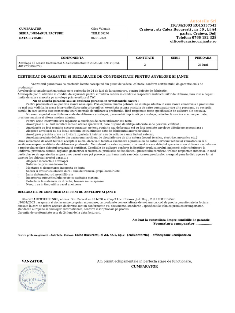 Certificat de Garantie Nr. 47893 | PDF