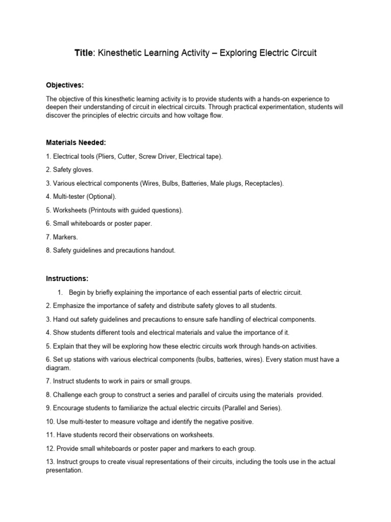 Kinesthetic | PDF | Series And Parallel Circuits | Learning