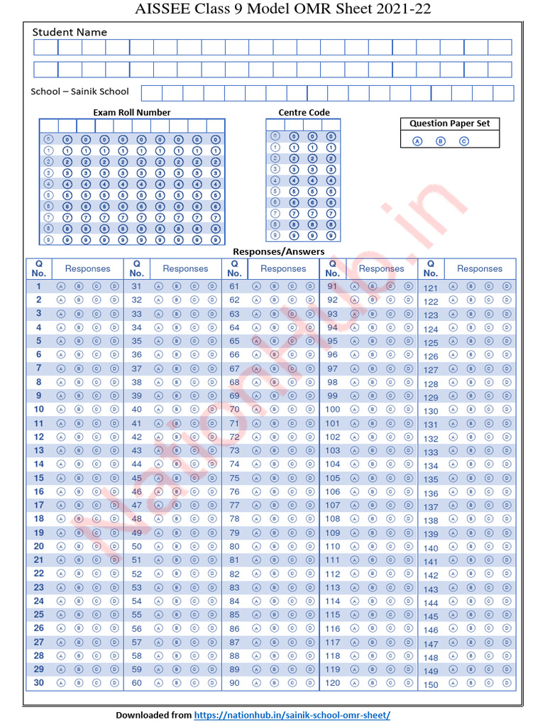 AISSEE OMR Sheet Class 9 | PDF | Optical Character Recognition | Human–Computer Interaction
