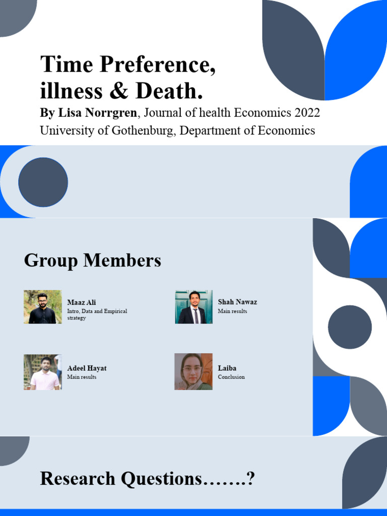 Time Preference, Illness and Death | PDF | Medical Diagnosis | Adolescence