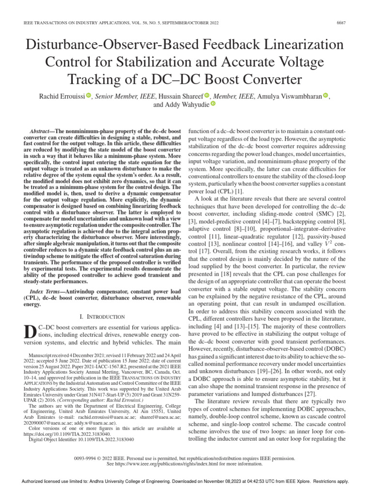 Disturbance Observer Based Feedback Linearization Control For