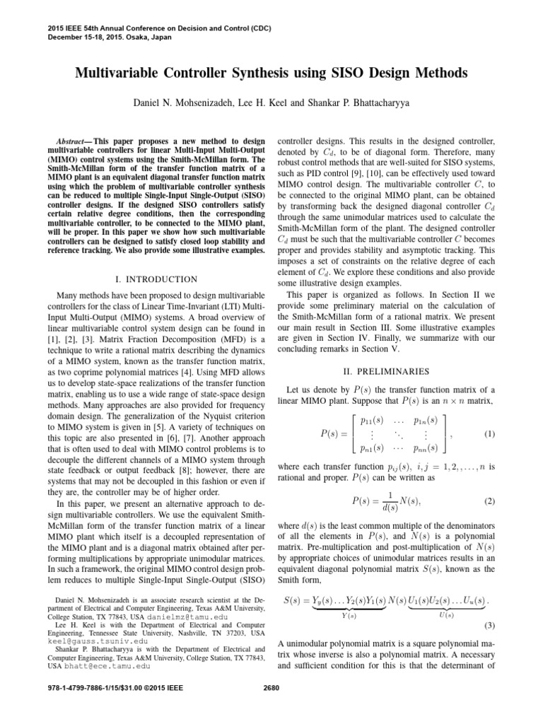 Multivariable Controller Synthesis Using SISO Design Methods 123 | Download Free PDF | Control ...