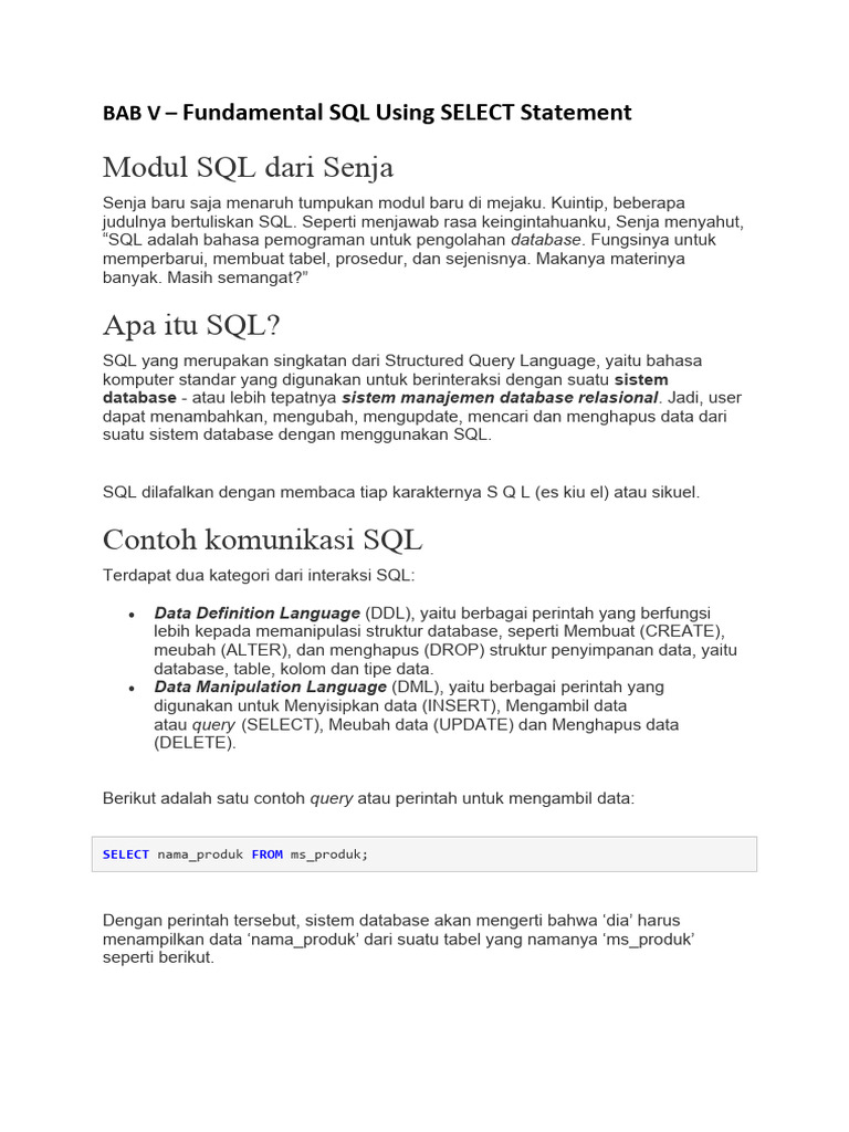 BAB 5 - Fundamental SQL Using SELECT Statement | PDF | Teknologi & Rekayasa