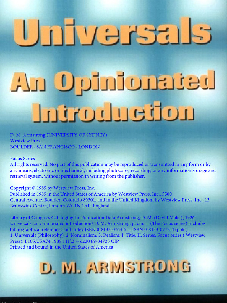 Armstrong D. M. - Universals_ An Opinionated Introduction (1989 ... Armstrong D. M. - Universals_ An Opinionated Introduction (1989 ...