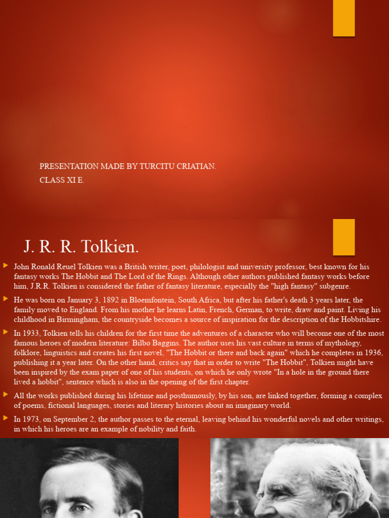 The Hobbit.: Written by J. R. R. Tolkien. Presentation Made by Turcitu ...
