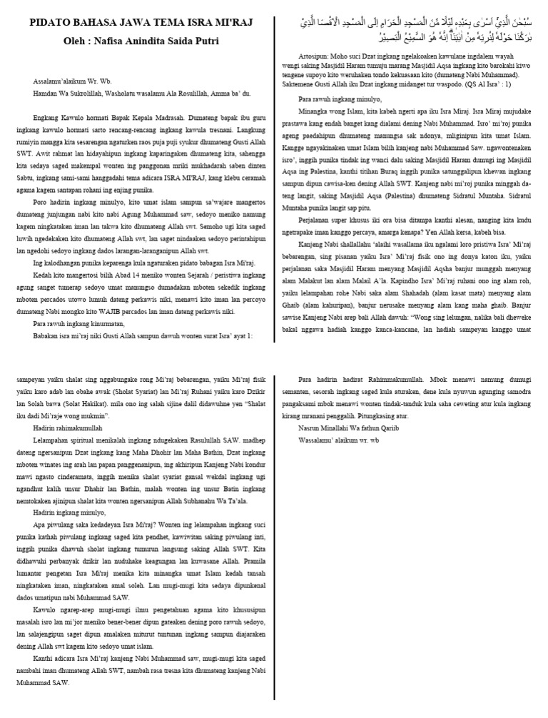 Pidato Bahasa Jawa Tema Isra Miraj | PDF