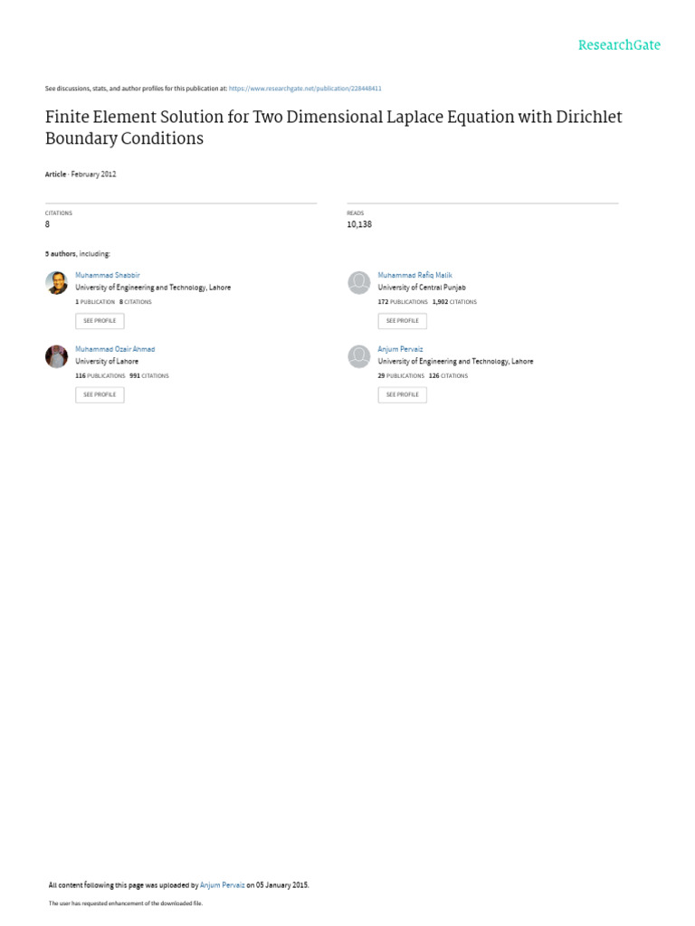 Finite Element Solution For Two Dimensional Laplac | PDF | Finite Element Method | Matrix ...