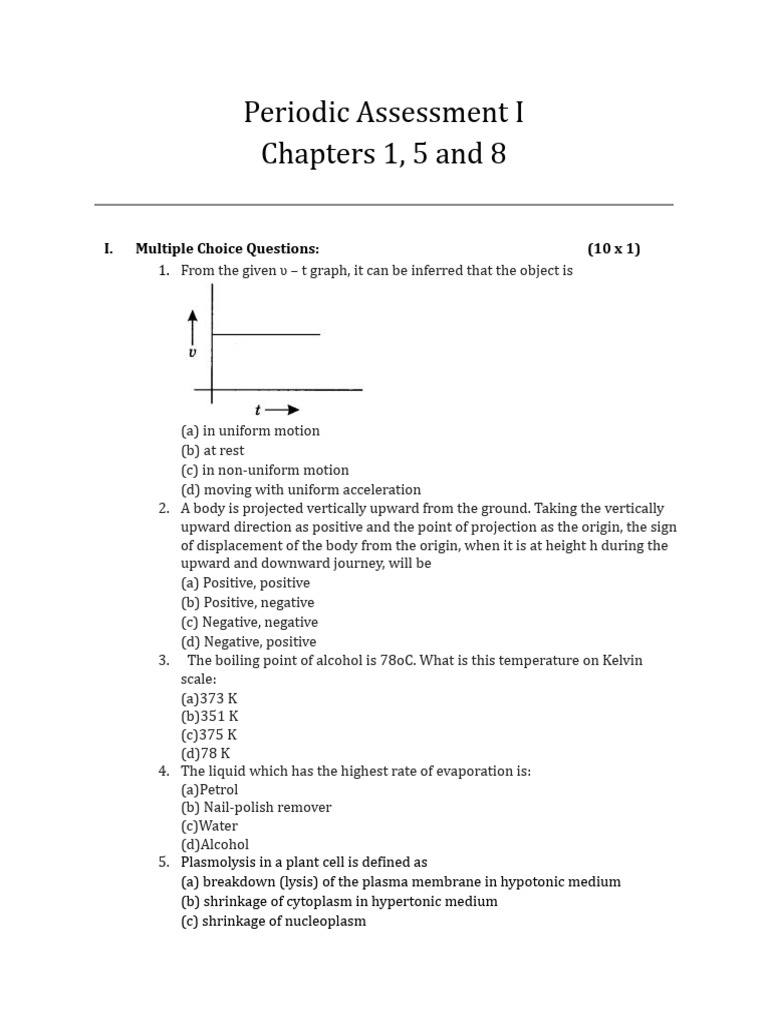 Periodic Assessment I | PDF | Velocity | Temperature