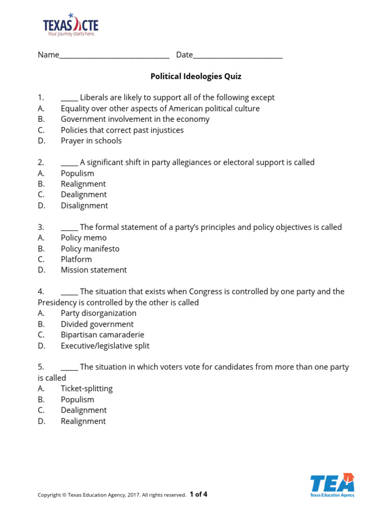 Political Ideologies Quiz - 0 | PDF | Republican Party (United States ...