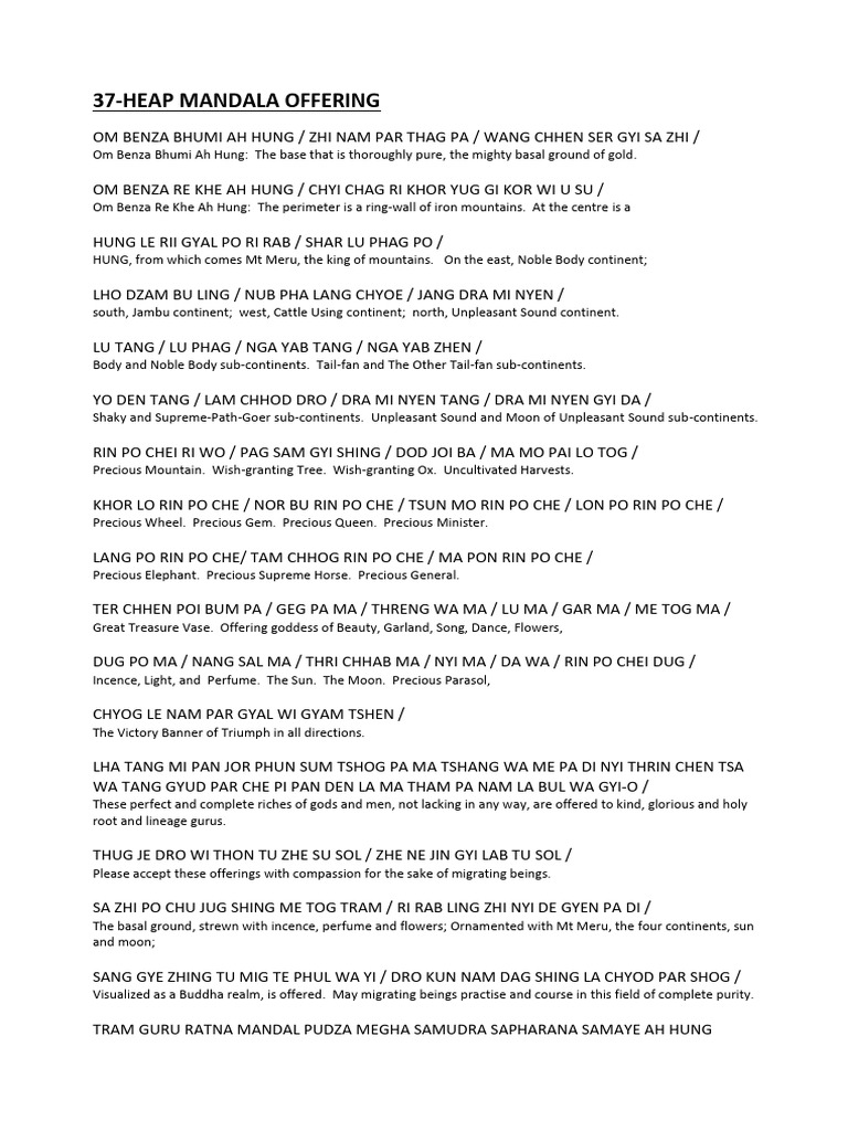 Mandala Offering 37 Heaps - English | PDF
