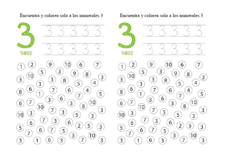 Encuentra y Colorea Solo A Los Numerales 3 Encuentra y Colorea Solo A ...
