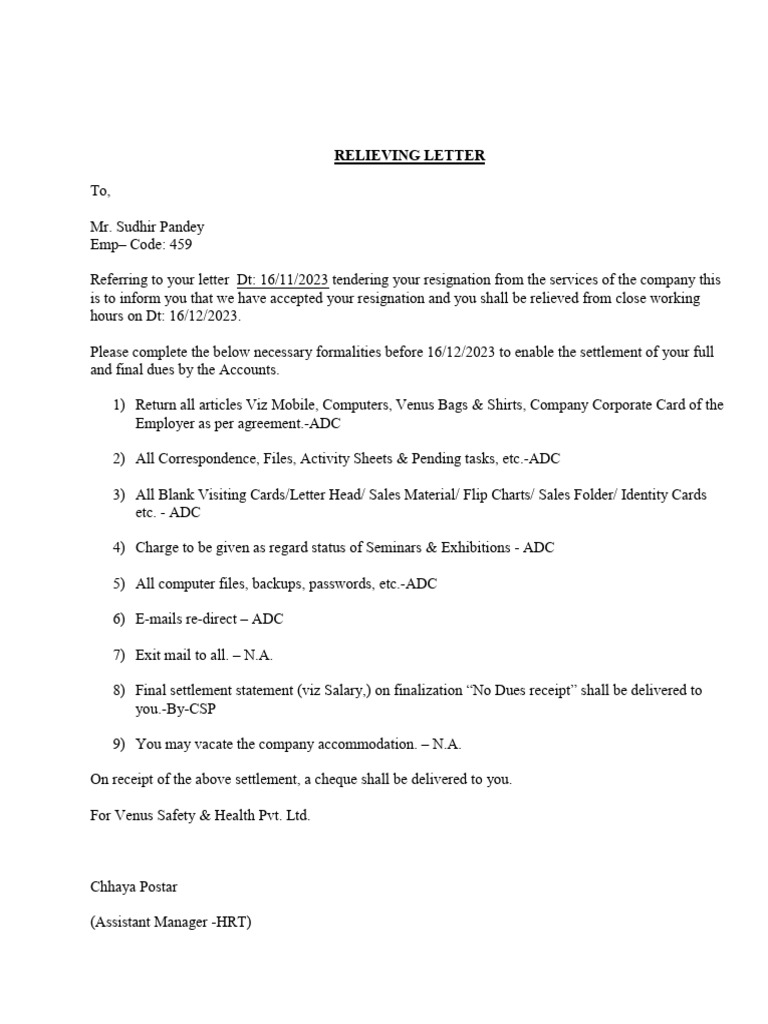 Relieving Letter | PDF