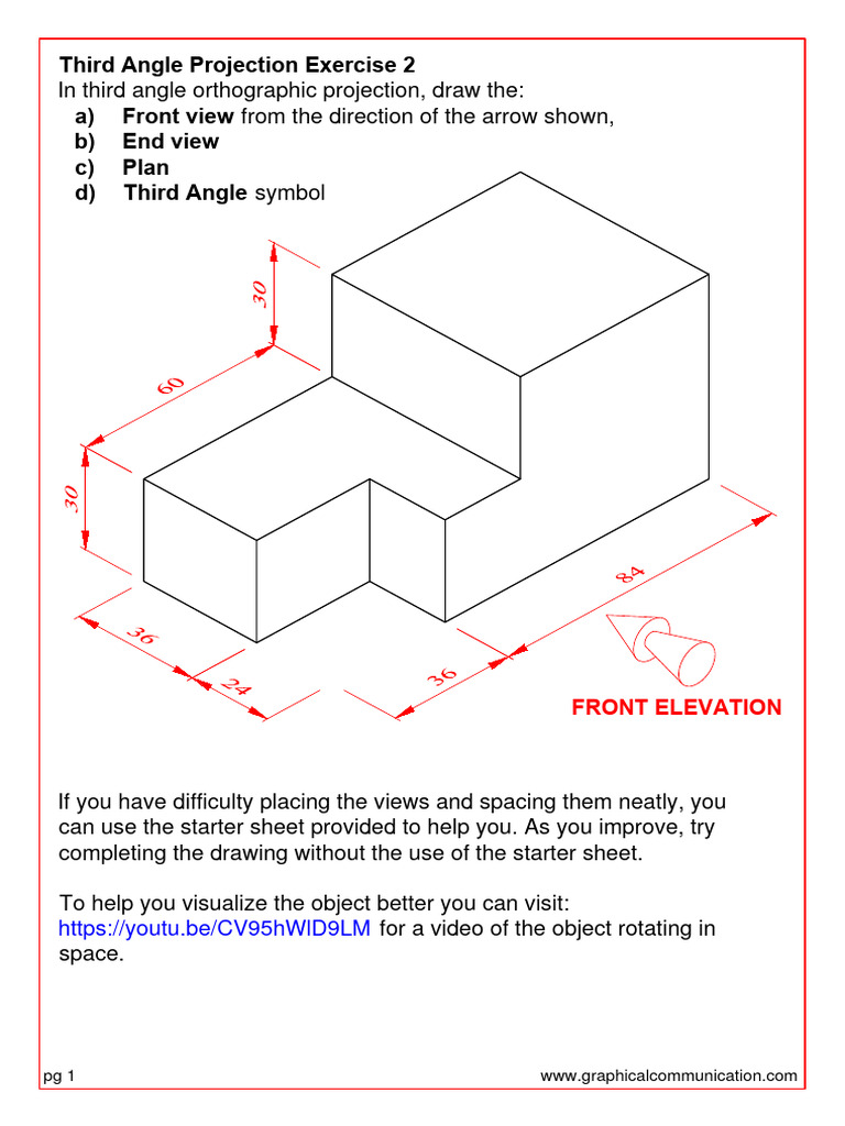 Third Angle Projection Exercise Guide | PDF