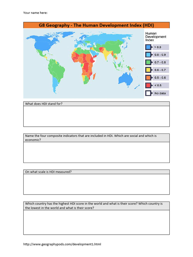 Grade 8 Geography Introducing Hdi 1 | PDF