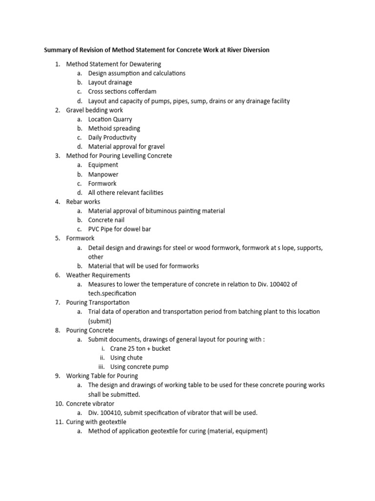 Summary of Revision of Method Statement For Concrete Work at River ...