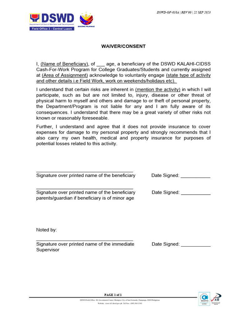 CFW Waiver Form | PDF