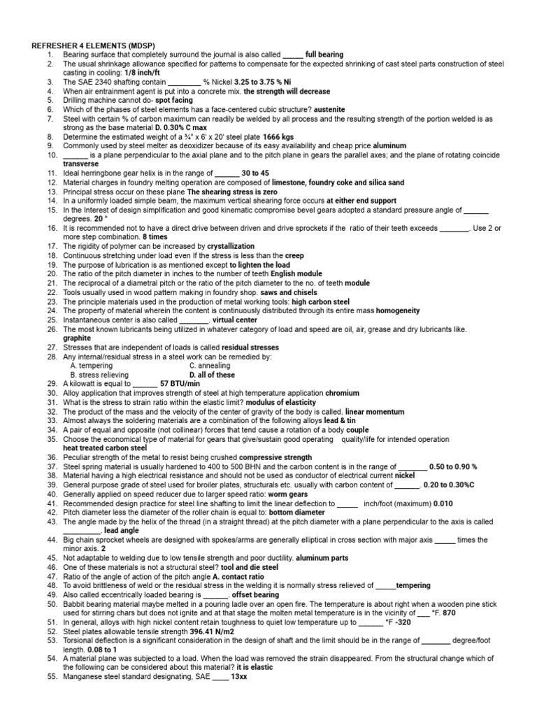 Refresher 4 Elements MDSP | PDF | Gear | Steel
