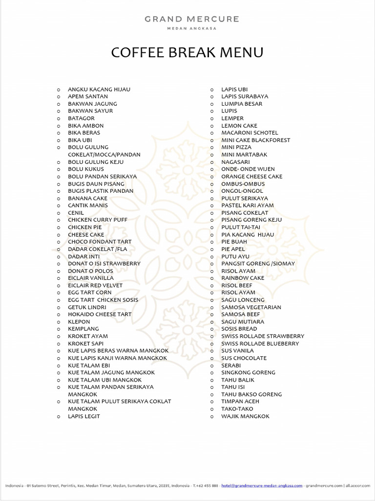 Coffee Break Menu | PDF