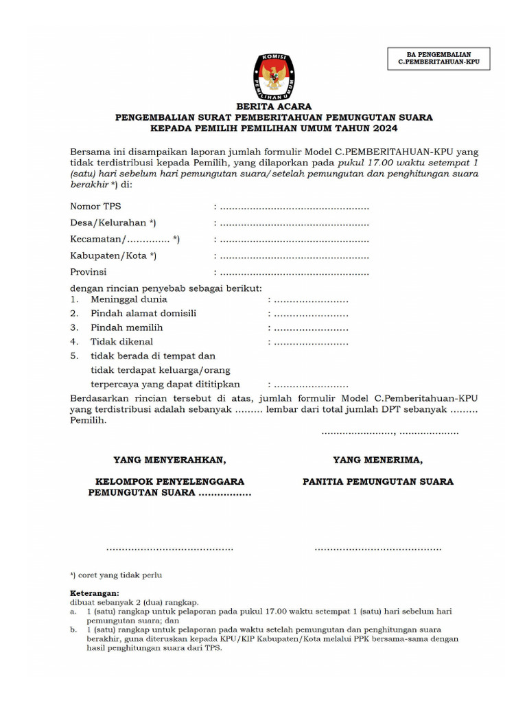 Model Ba Pengembalian C. Pemberitahuan-Kpu | PDF