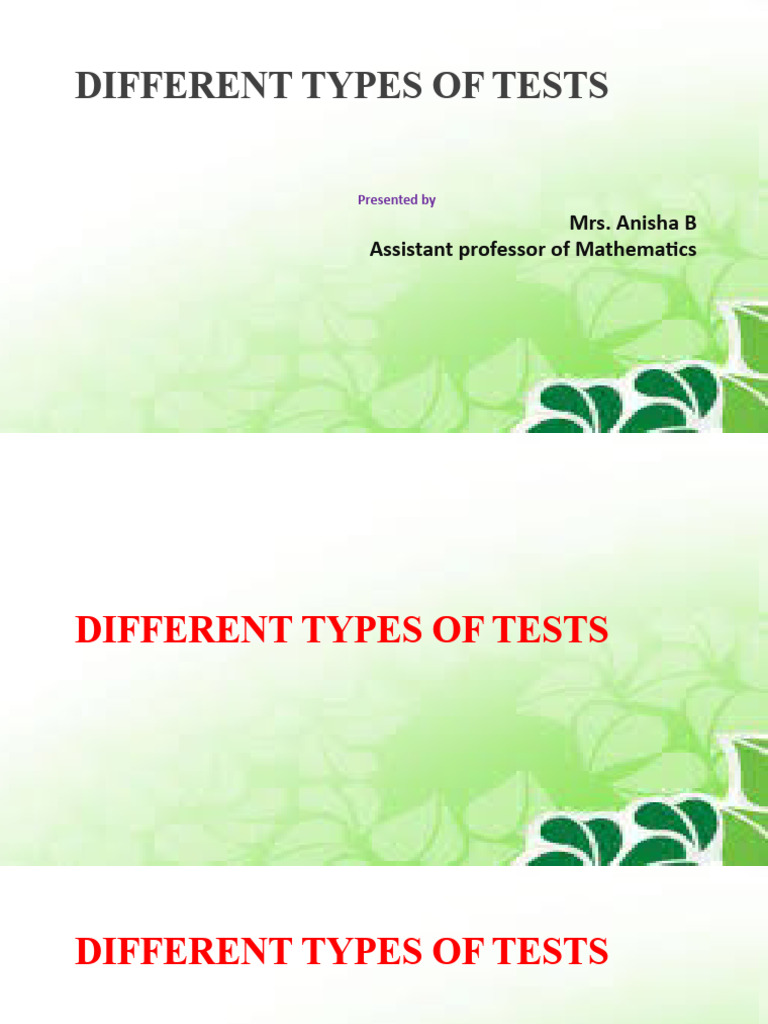 Types of Test - Assessment | PDF | Cognition | Learning