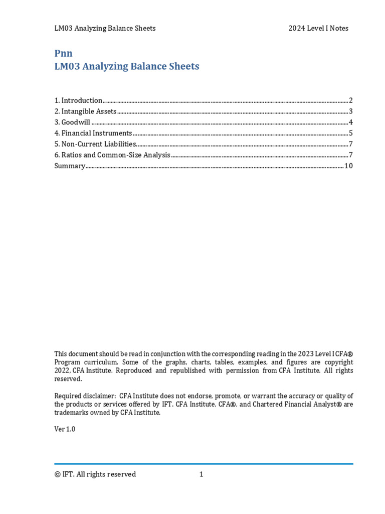 LM03 Analyzing Balance Sheets IFT Notes | PDF | Business | Law